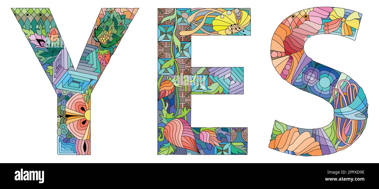 Hand-painted art design. Hand drawn illustration word YES for t-shirt ...