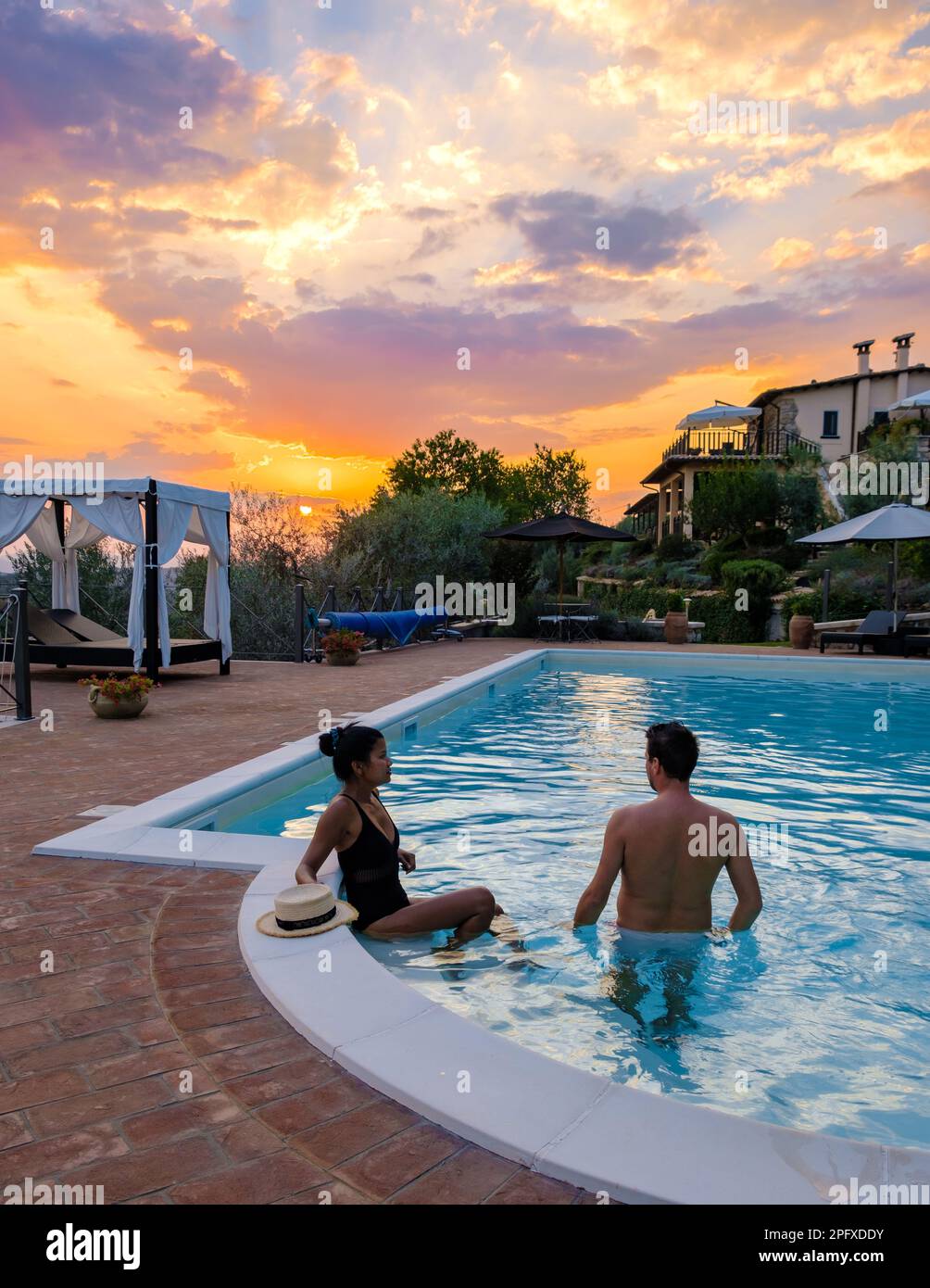 Luxury country house with swimming pool in Italy. Pool and old ...