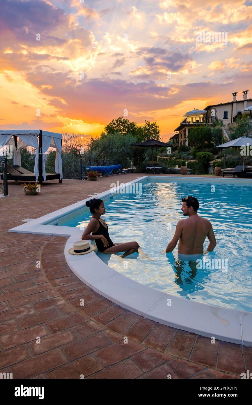 Luxury country house with swimming pool in Italy. Pool and old ...