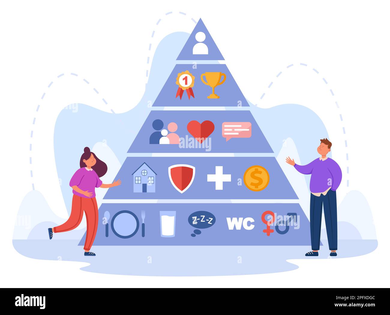 Tiny people with Maslow hierarchy flat vector illustration Stock Vector ...