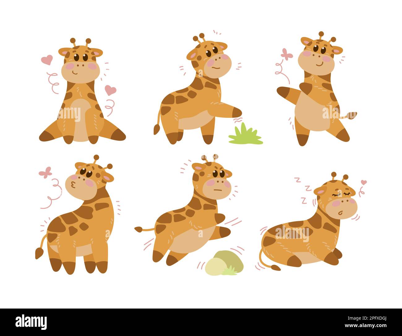Adorable giraffe cartoon character vector illustrations set Stock ...