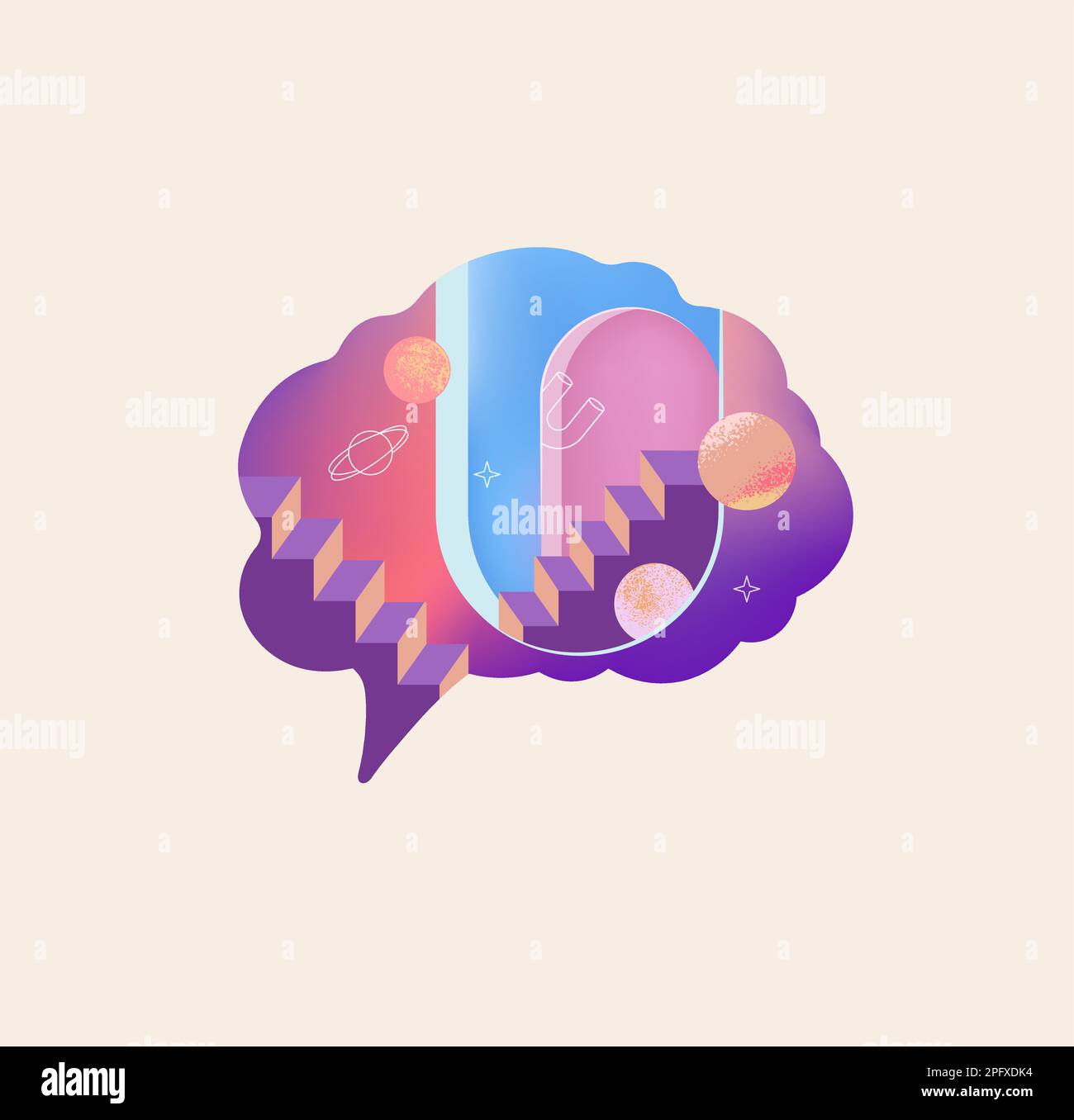 Psychology, Dream, Mental Health concept illustration. Brain ...