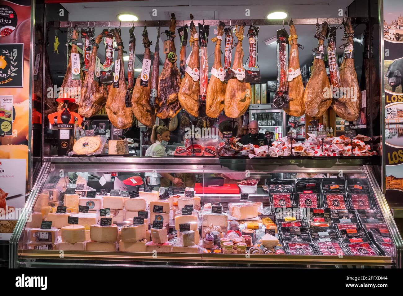 Traditional indoor Triana Market in Seville, Spain. European food ...
