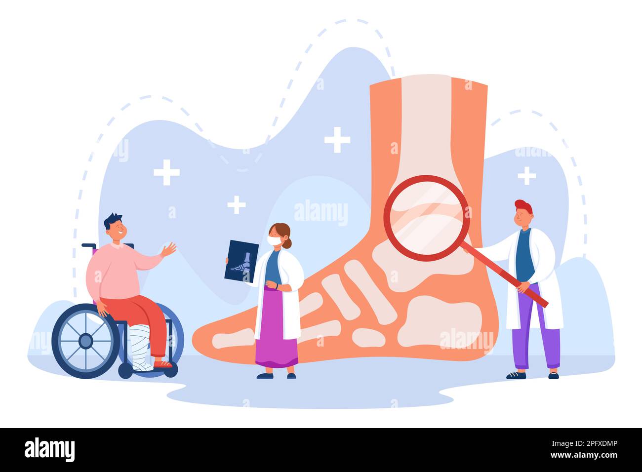 Tiny doctor examining broken foot flat vector illustration Stock Vector ...