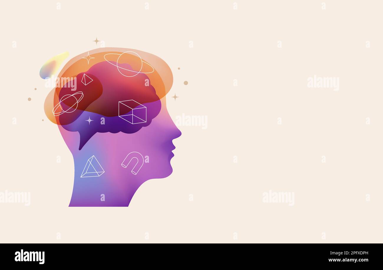 Psychology, Dream, Mental Health concept illustration. Brain ...