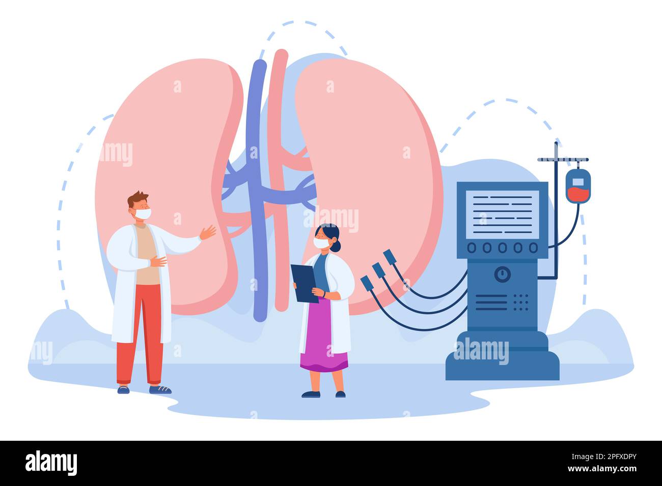 Tiny doctors treating hemodialysis flat vector illustration Stock ...