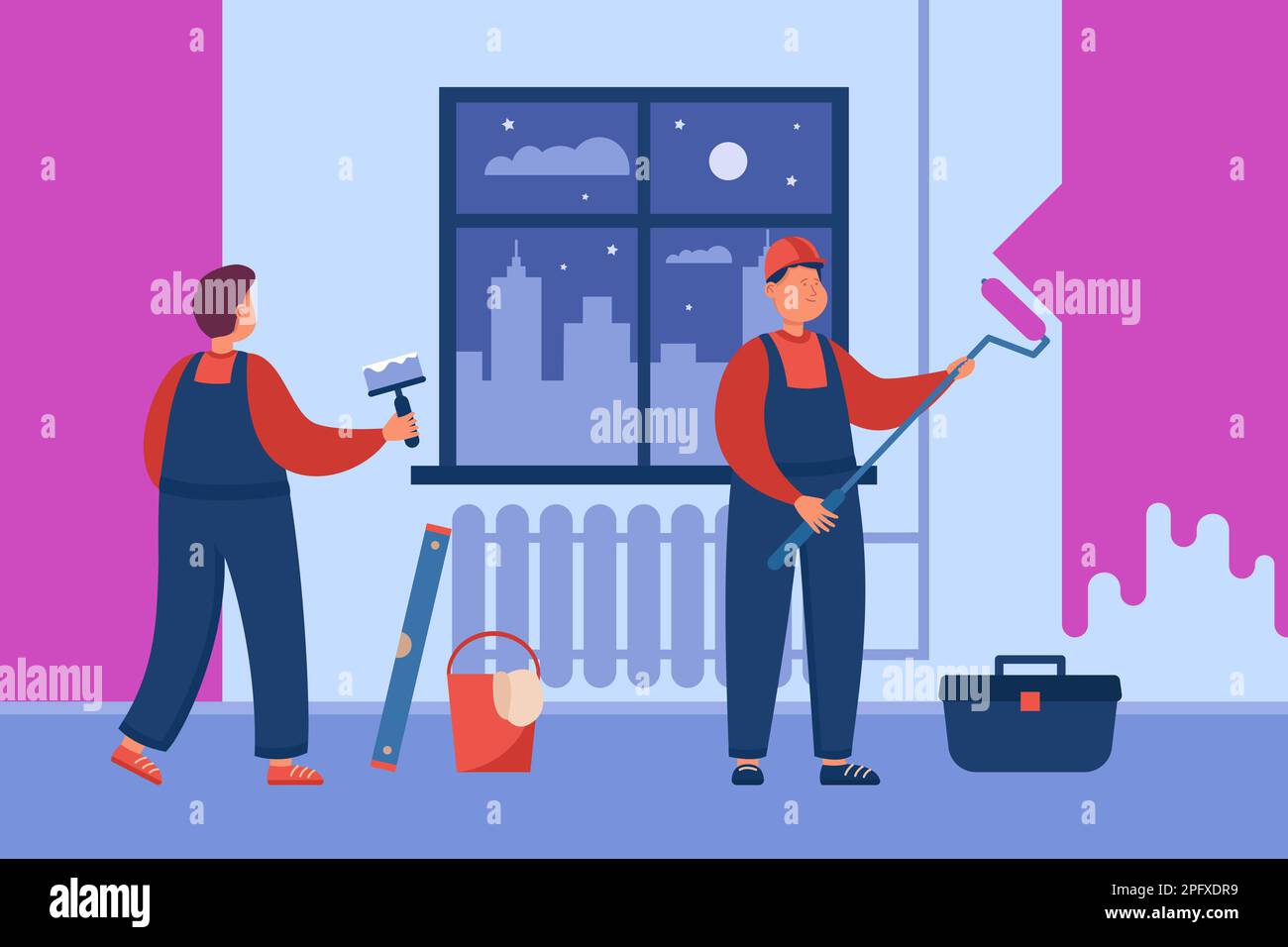 Painters painting walls in apartment flat vector illustration Stock ...