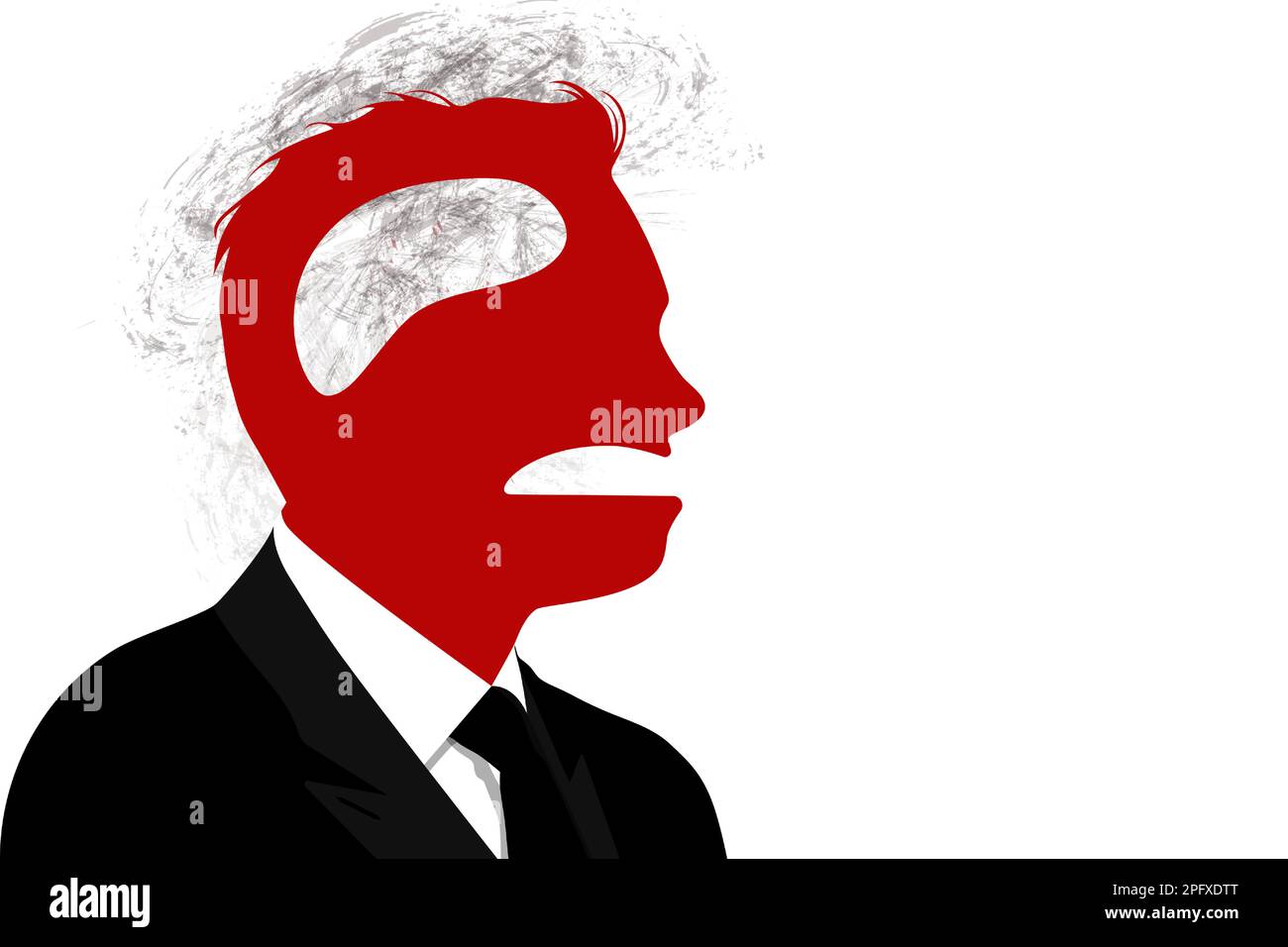 Head of a business man with an exploding brain. Stressed man with red ...