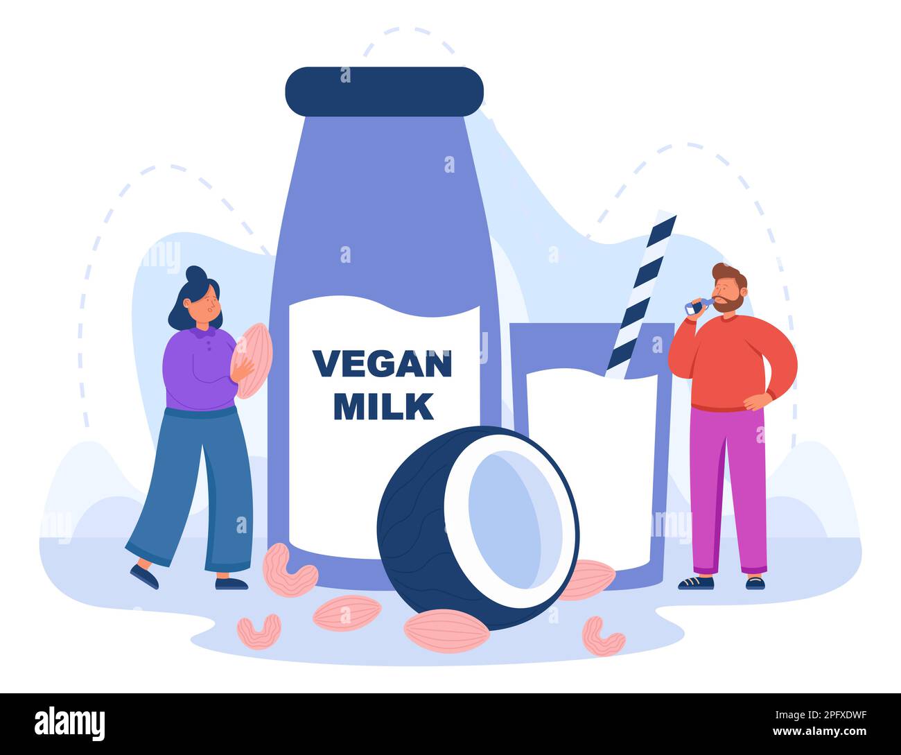 Tiny people with package of vegan milk flat vector illustration Stock ...