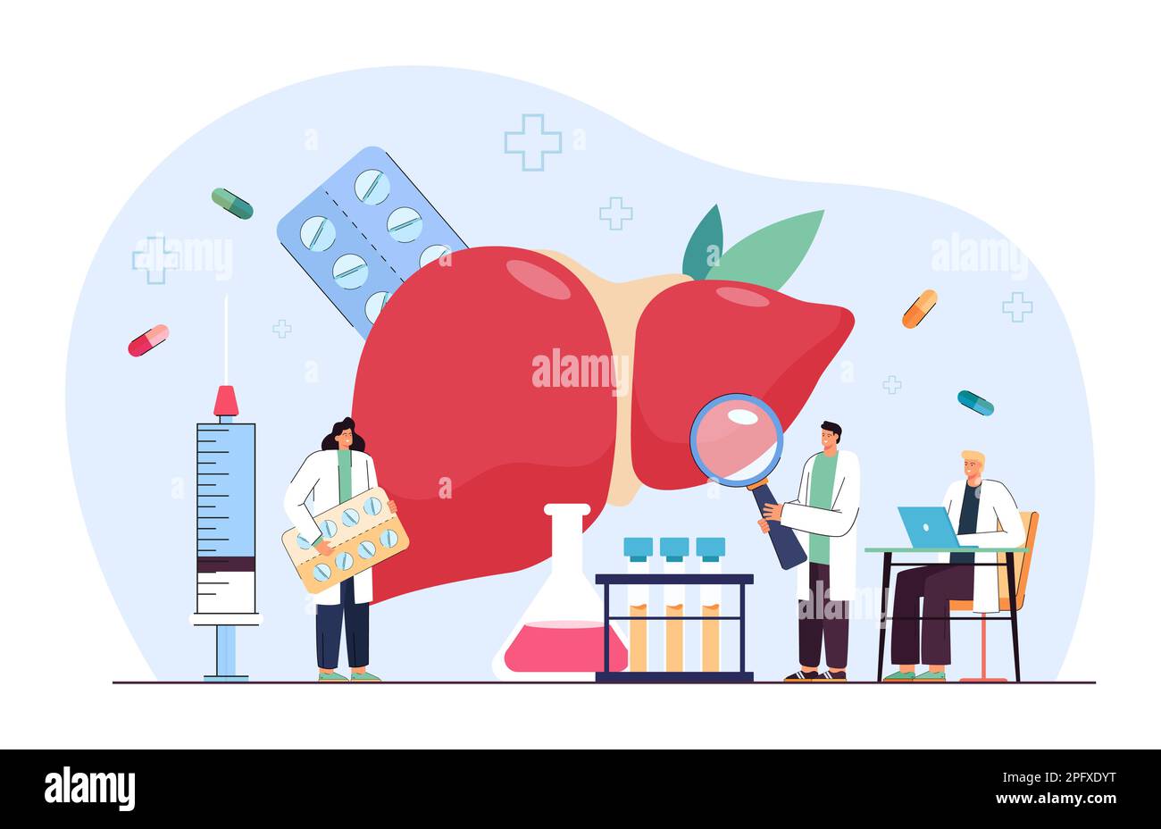 Tiny cartoon doctors examining liver of patient Stock Vector Image ...