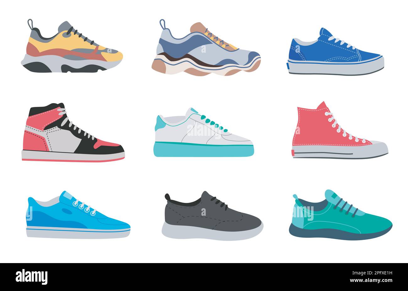 Different running shoes designs vector illustrations set Stock Vector ...