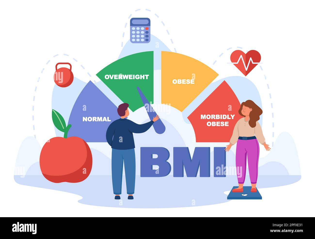 Girl standing on scale flat vector illustration Stock Vector Image ...