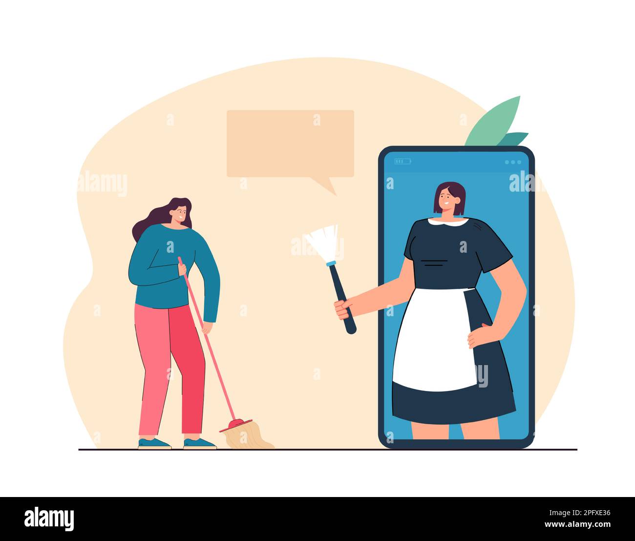 Parlor maid in uniform on phone screen flat vector illustration Stock ...