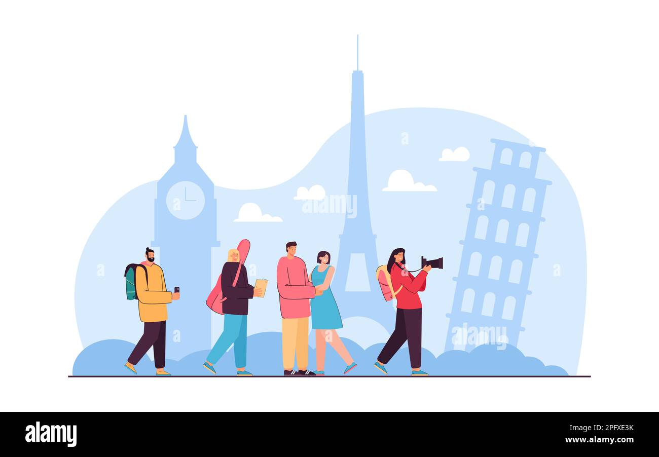 Group of happy people on tour around Europe Stock Vector Image & Art ...