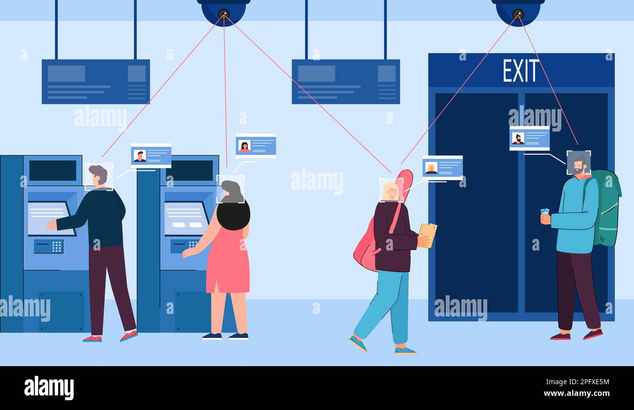 AI camera scanning faces of people taking money from ATM Stock Vector Image & Art - Alamy