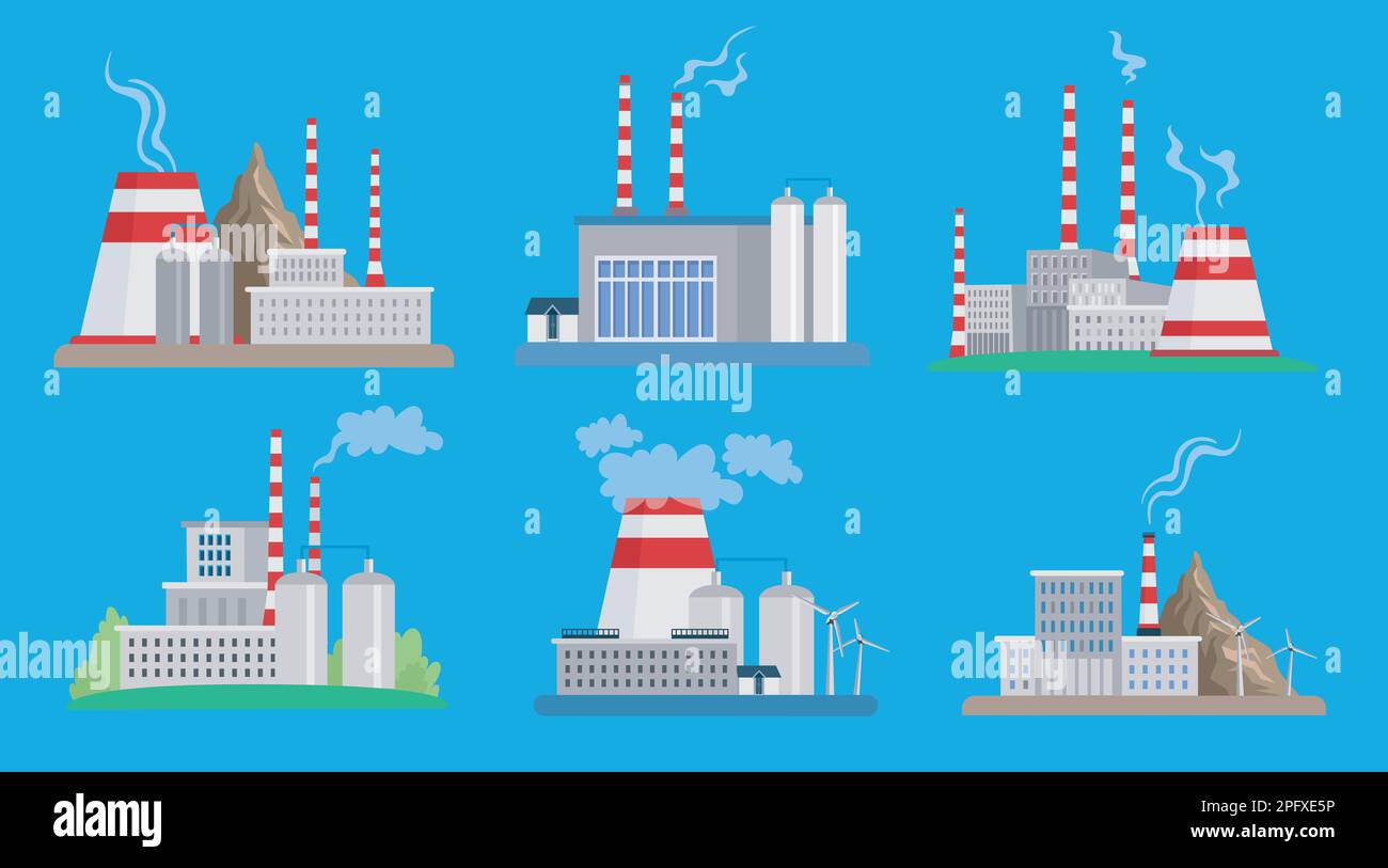 Oil, coal or energy factories vector illustrations set Stock Vector ...