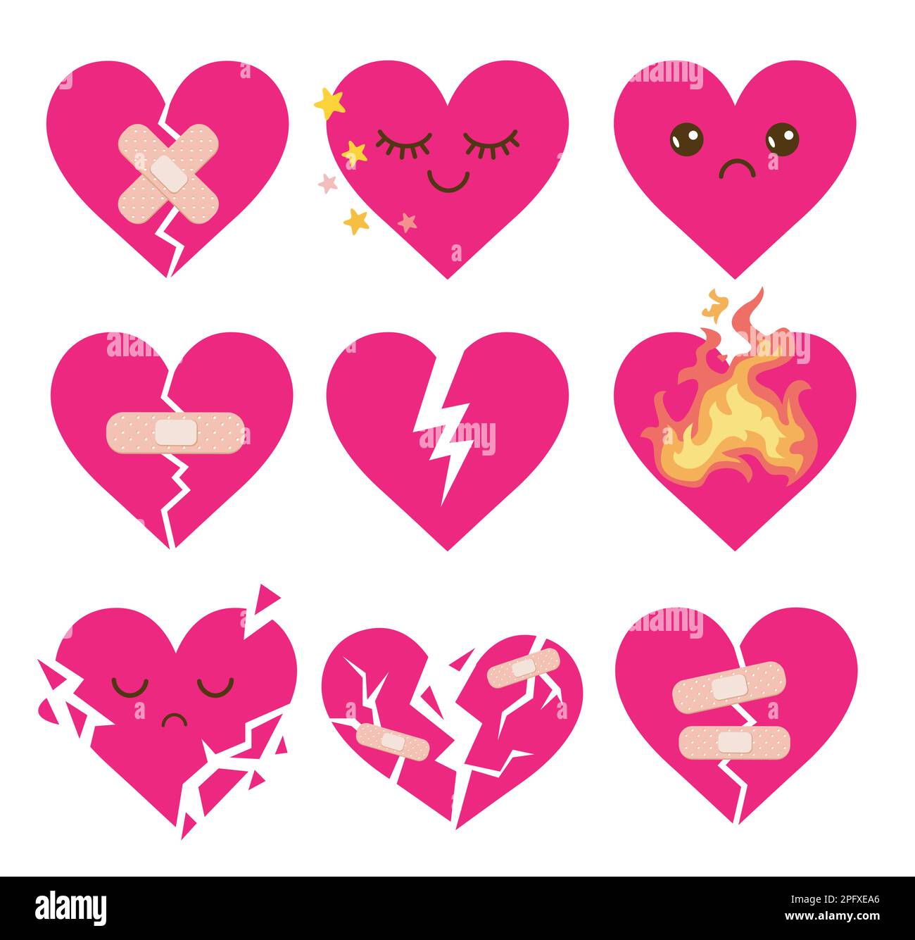 Cute heart cartoon character flat vector illustrations set Stock Vector ...