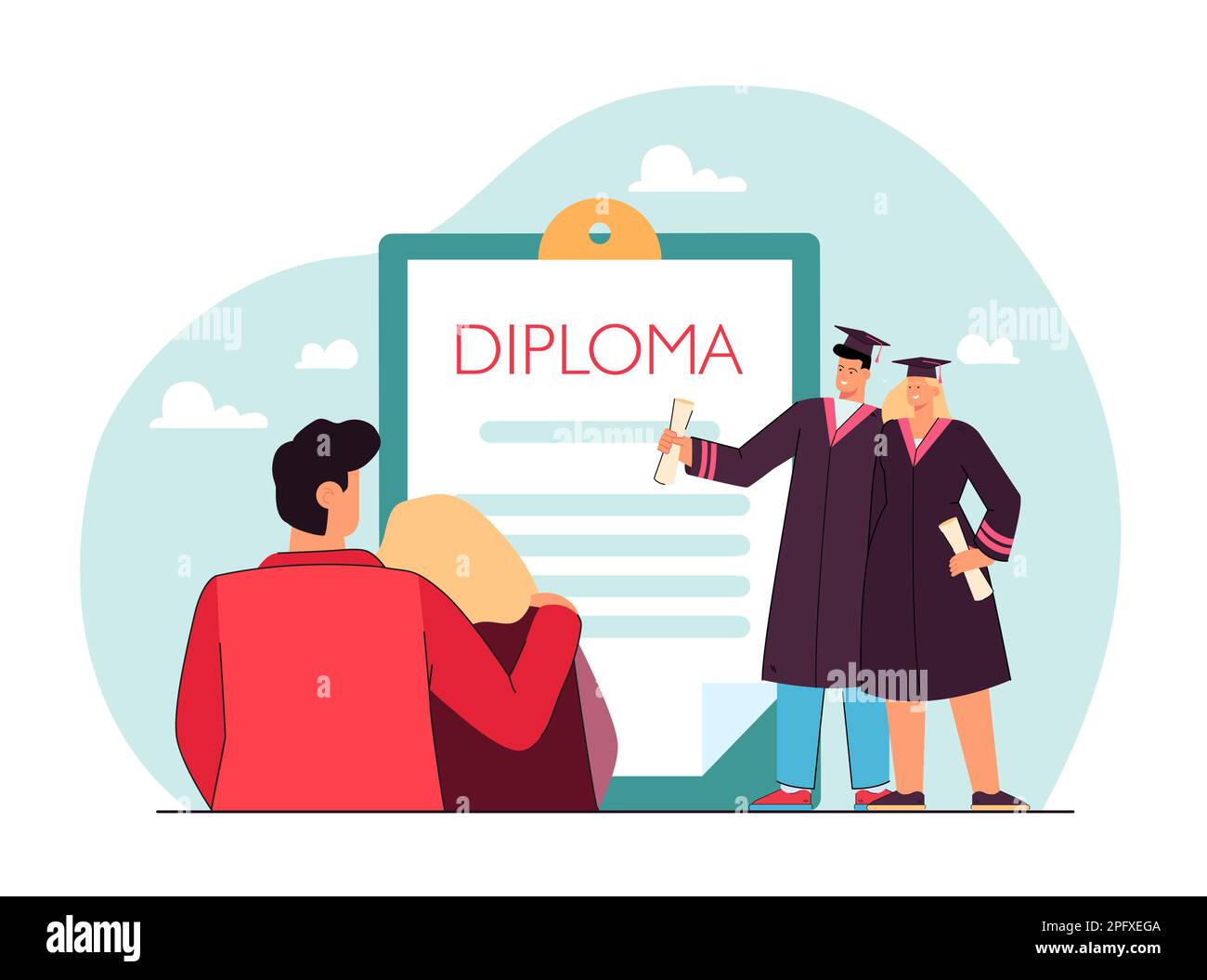 Parents looking at kids with diplomas flat vector illustration Stock ...