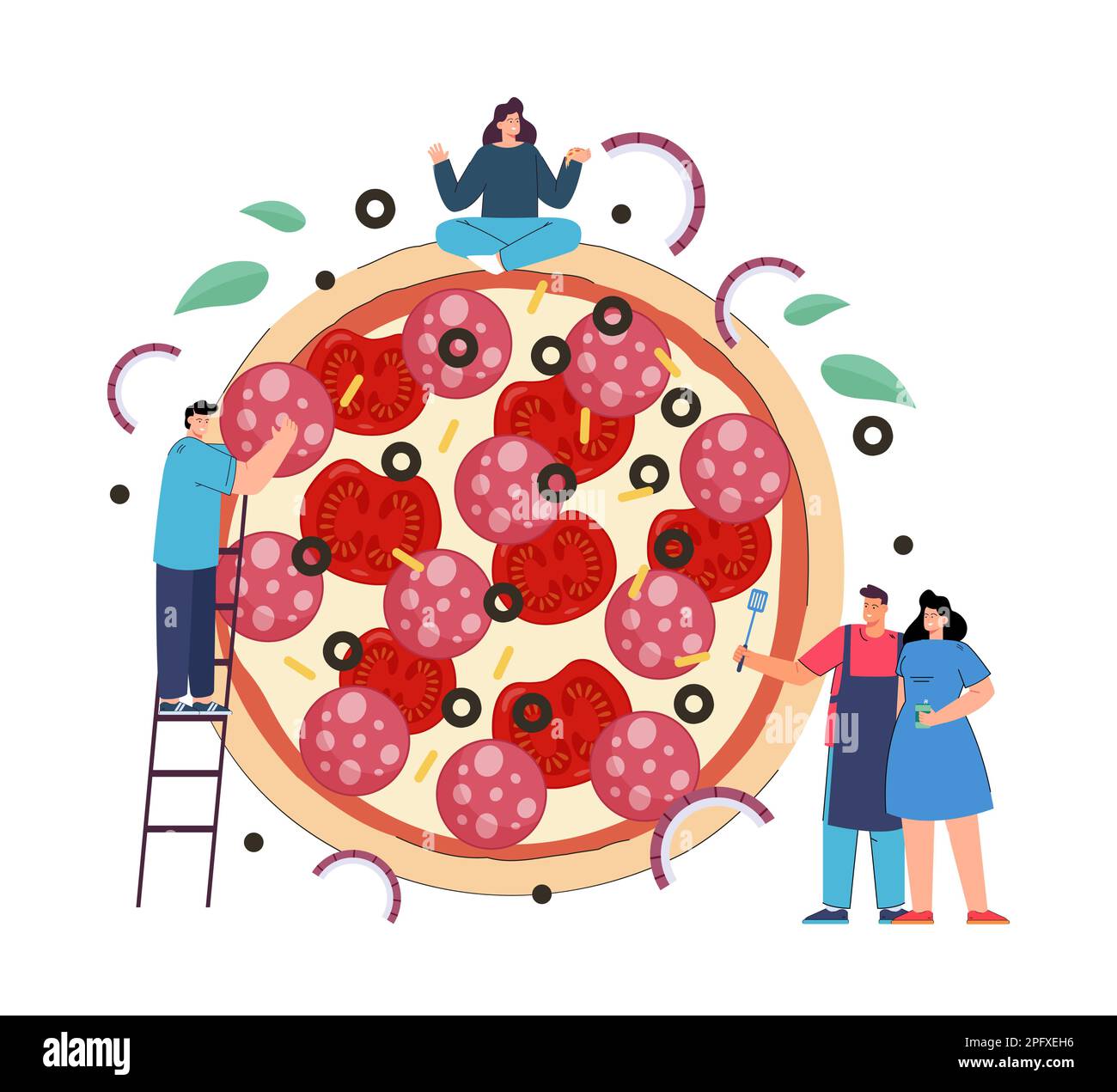 Tiny cartoon characters with huge tasty pizza Stock Vector Image & Art ...