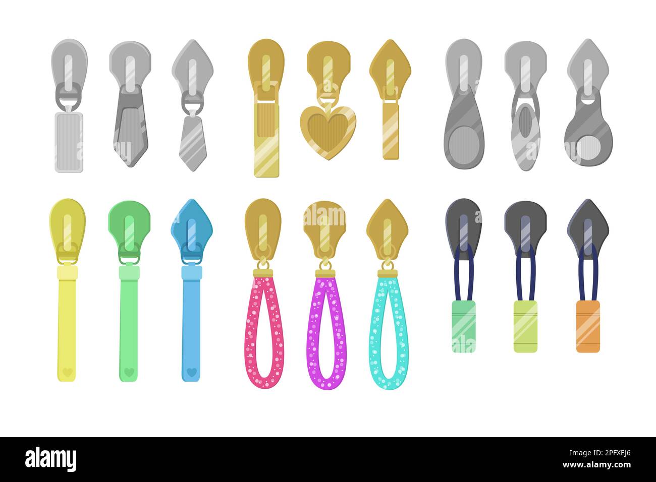 Modern zip sliders for clothes cartoon illustration set Stock Vector ...