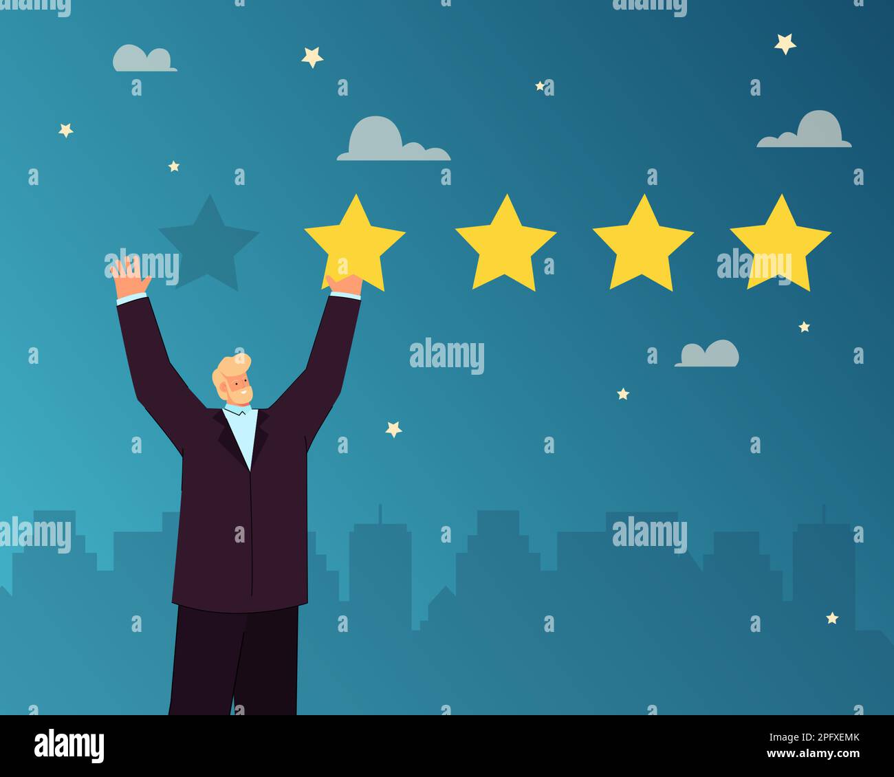 Male client or app user putting star in satisfaction rating Stock ...