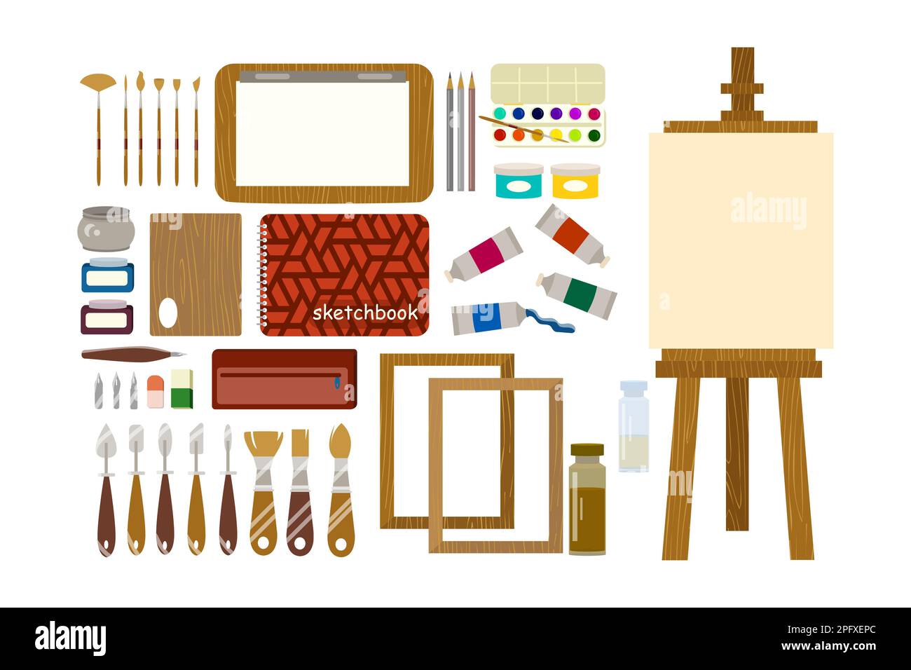 Painting tools for painter or craftsman cartoon illustration set Stock ...