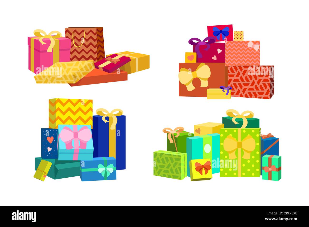 Pile of colorful wrapped gift boxes cartoon illustration set Stock ...