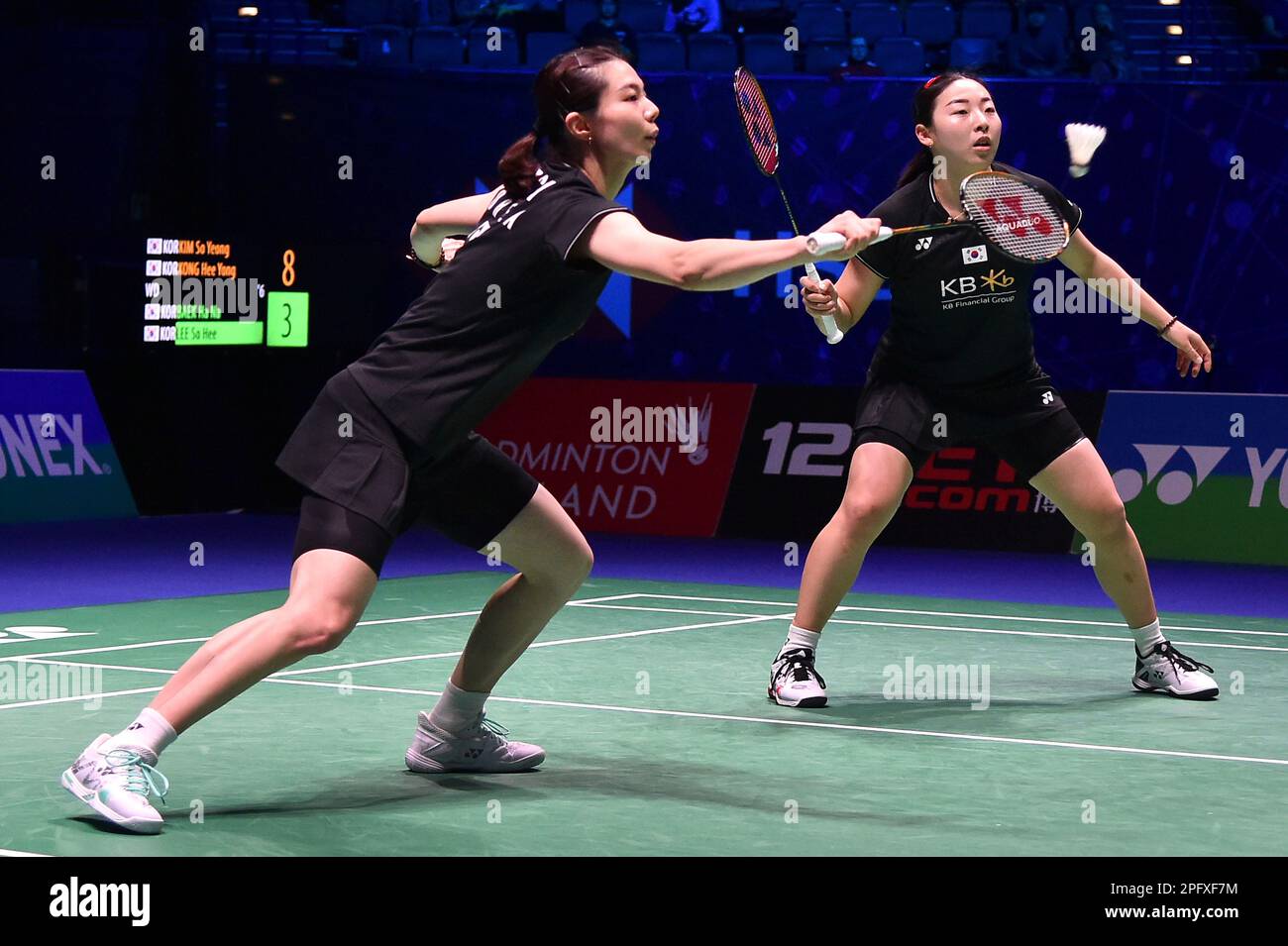 Korea's Kim So Yeong, left, and Kong Hee Yong returns a shot during ...