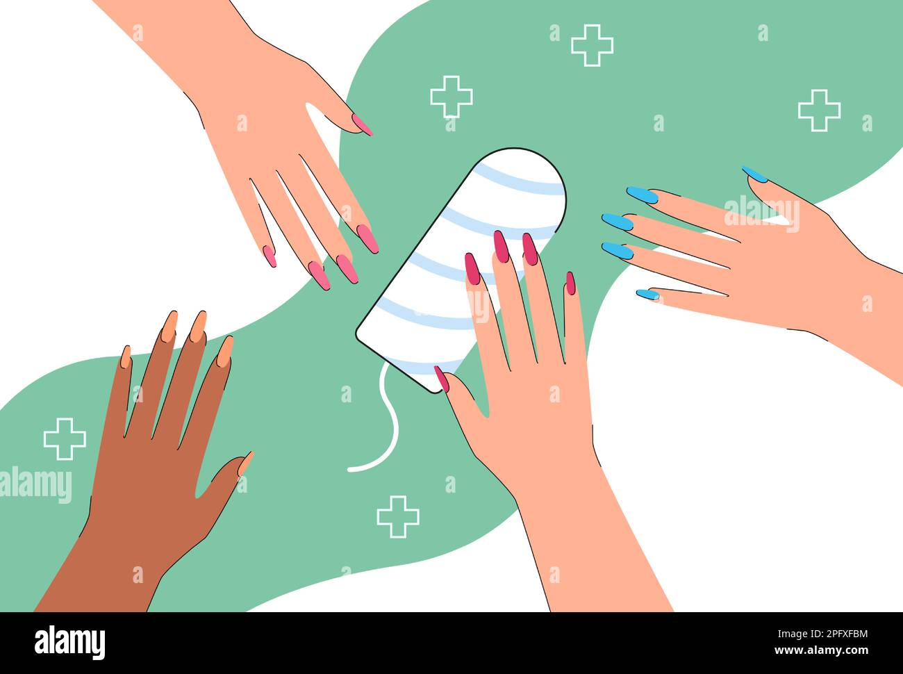 Many hands of women with tampon for menstrual period Stock Vector Image ...