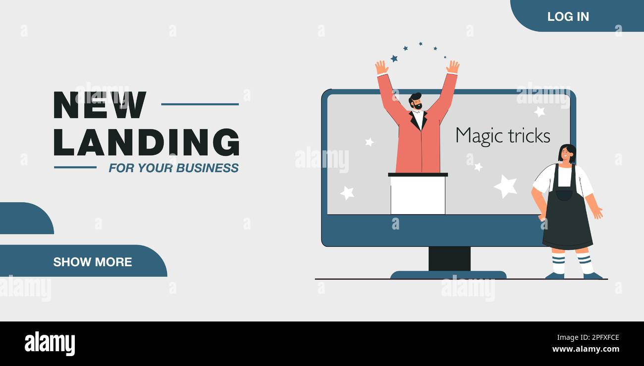 Tiny girl next to huge monitor learning magic tricks Stock Vector Image ...