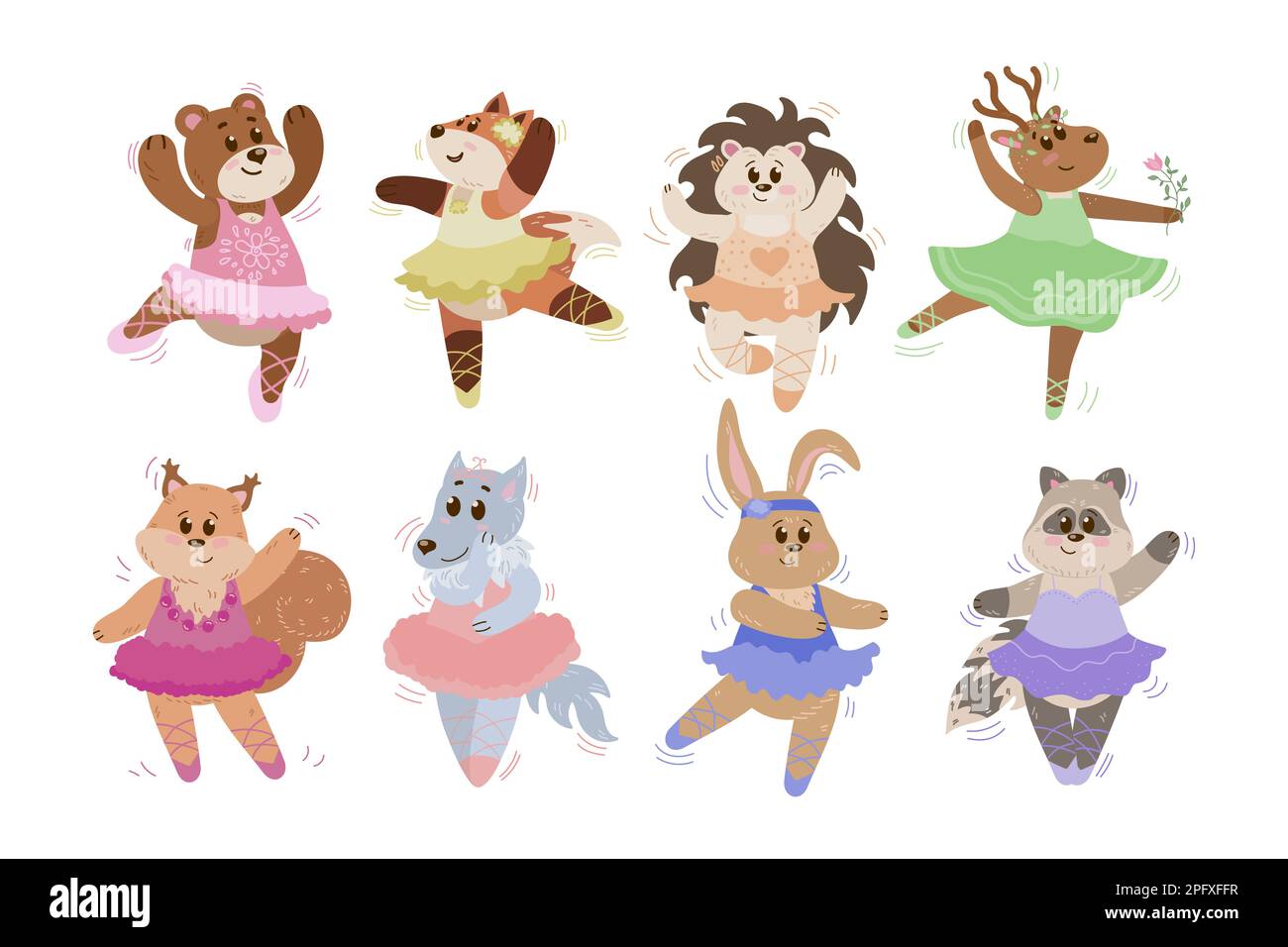 Cute animal ballerina characters vector illustrations set Stock Vector ...