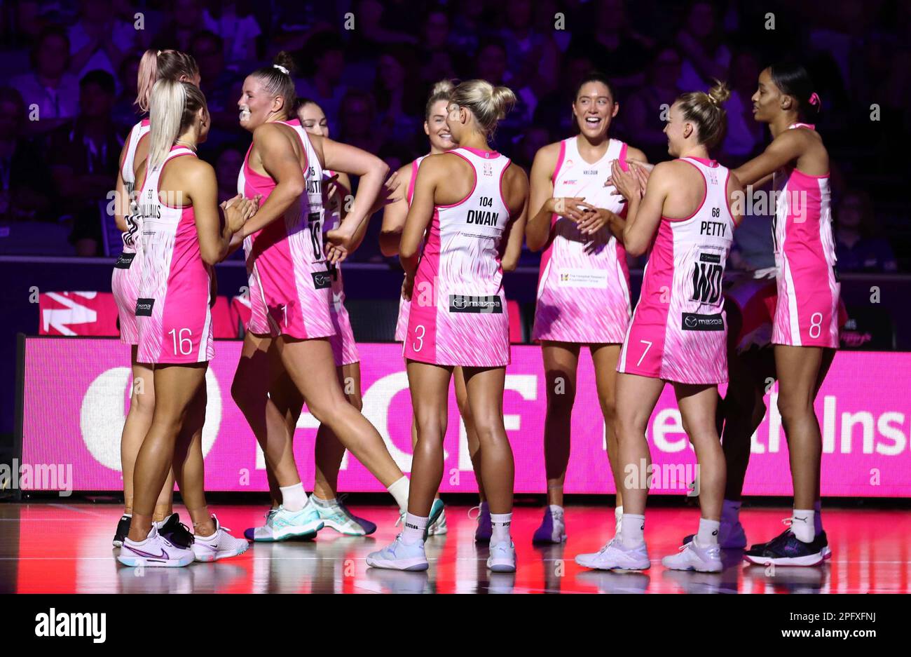 Thunderbirds players take the court during the Super Netball Round 1 ...