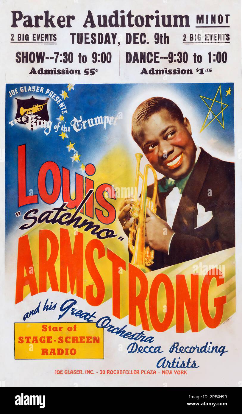 Louis Armstrong, Satchmo, 1941 vintage jazz concert poster - Parker ...
