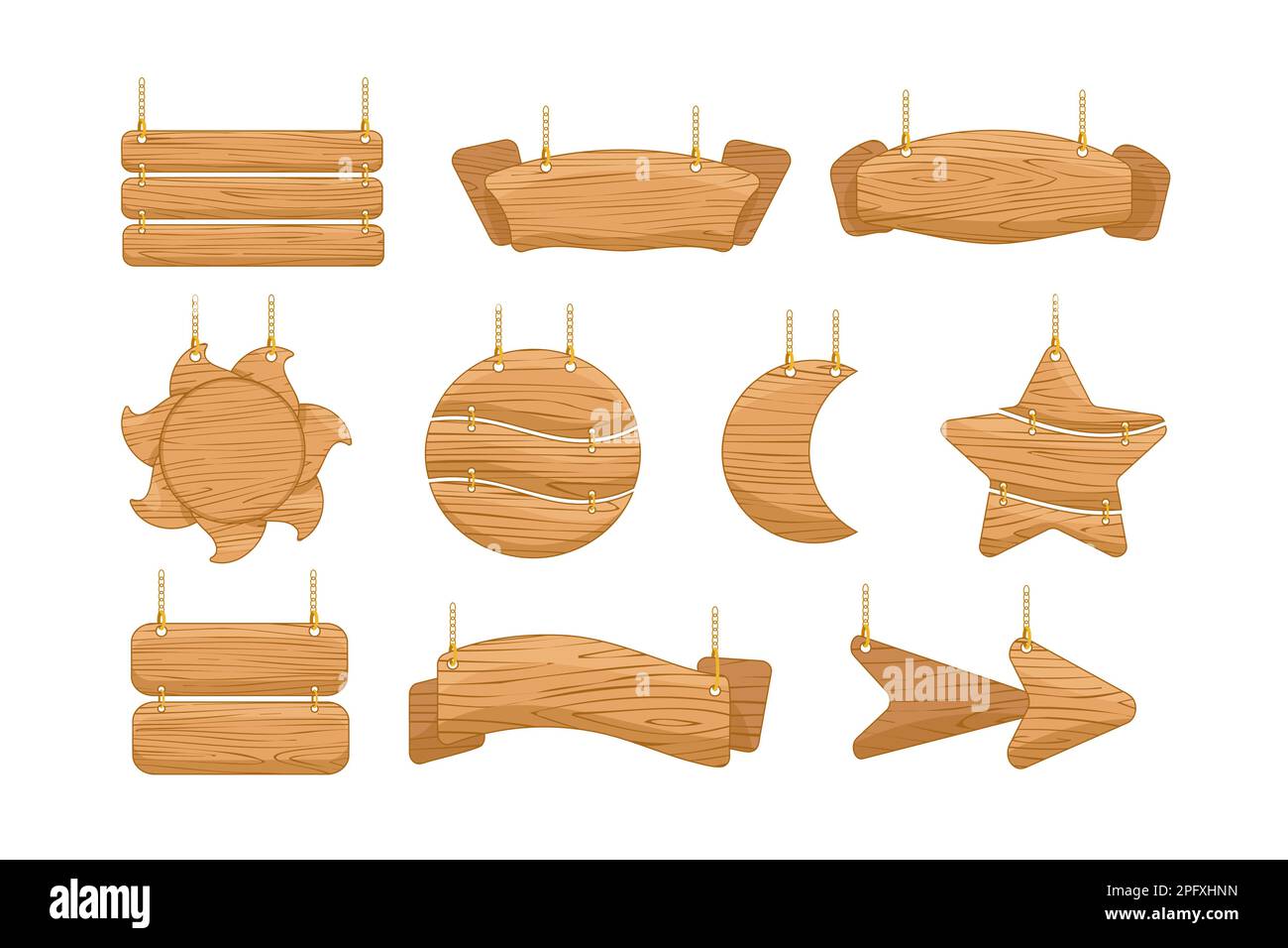Wooden signs hanging on chain cartoon illustration set Stock Vector ...