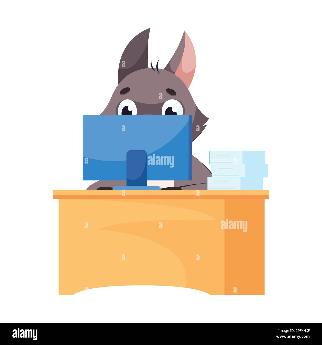 Wolf working on computer cartoon vector illustration Stock Vector Image ...