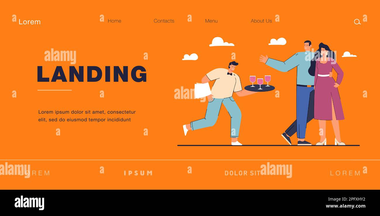 Cartoon waiter offering wine to couple in formal clothes Stock Vector ...