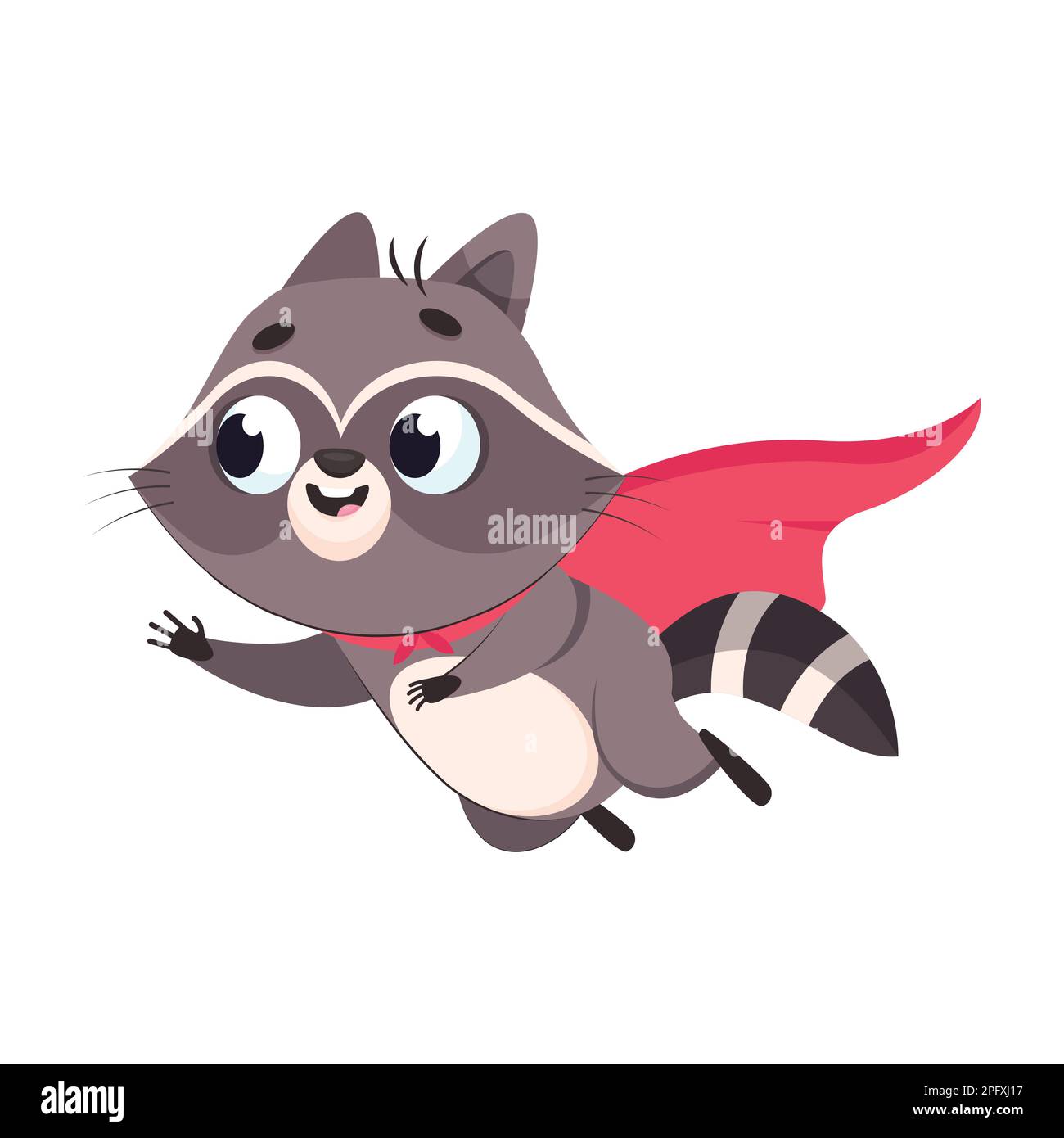 Racoon in superhero cape flying cartoon vector illustration Stock ...