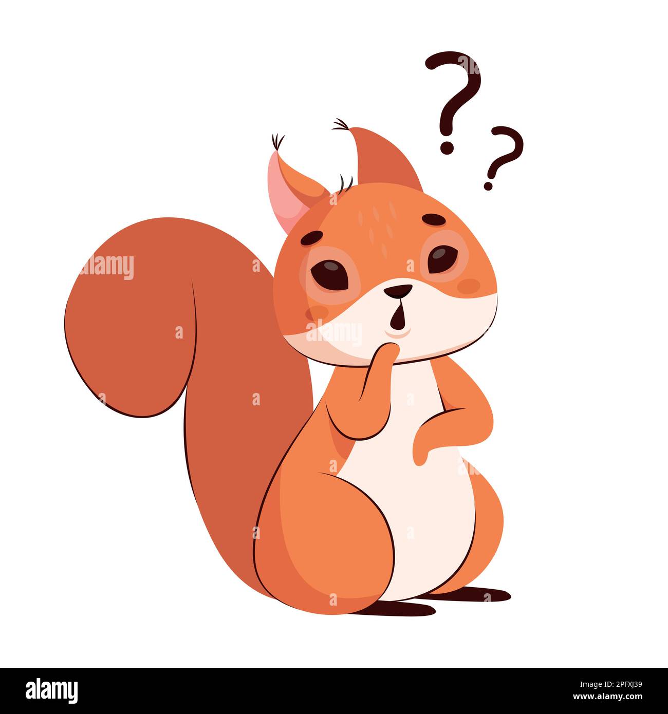 Frustrated squirrel with question marks on white background Stock ...