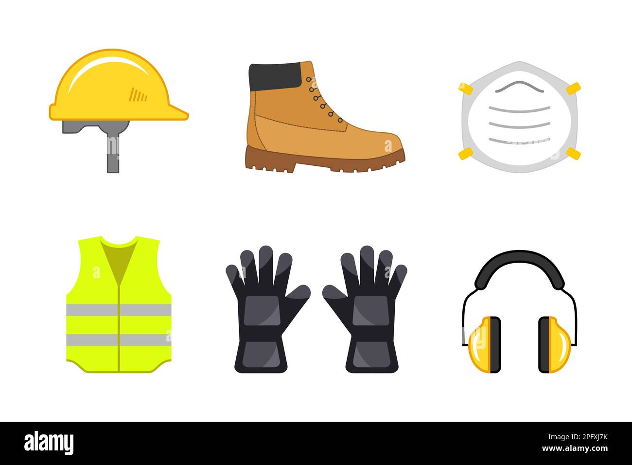 Work safety concept. Safety equipment color set. PPE, personal protection equipment ...