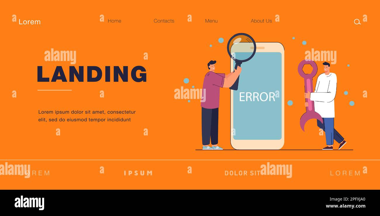Cartoon characters analyzing error on huge smartphone Stock Vector ...