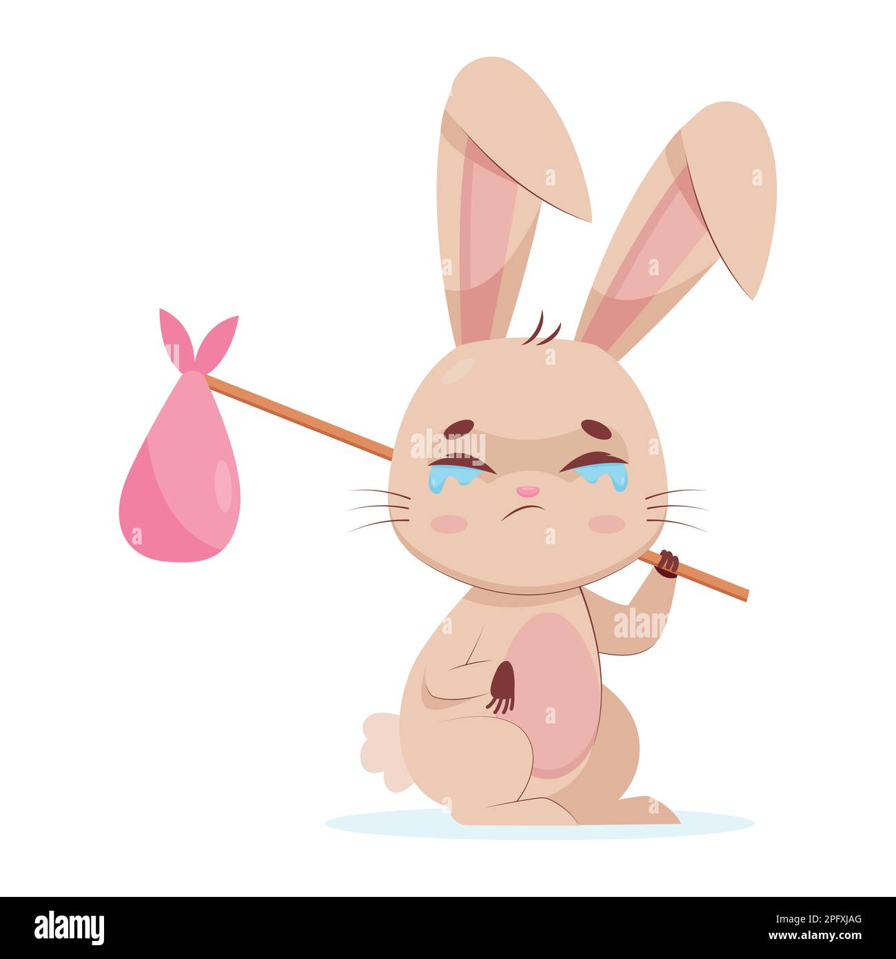 Crying rabbit with knapsack cartoon vector illustration Stock Vector ...