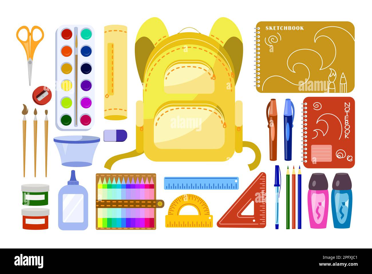 Various school supplies for kids vector illustrations set Stock Vector ...