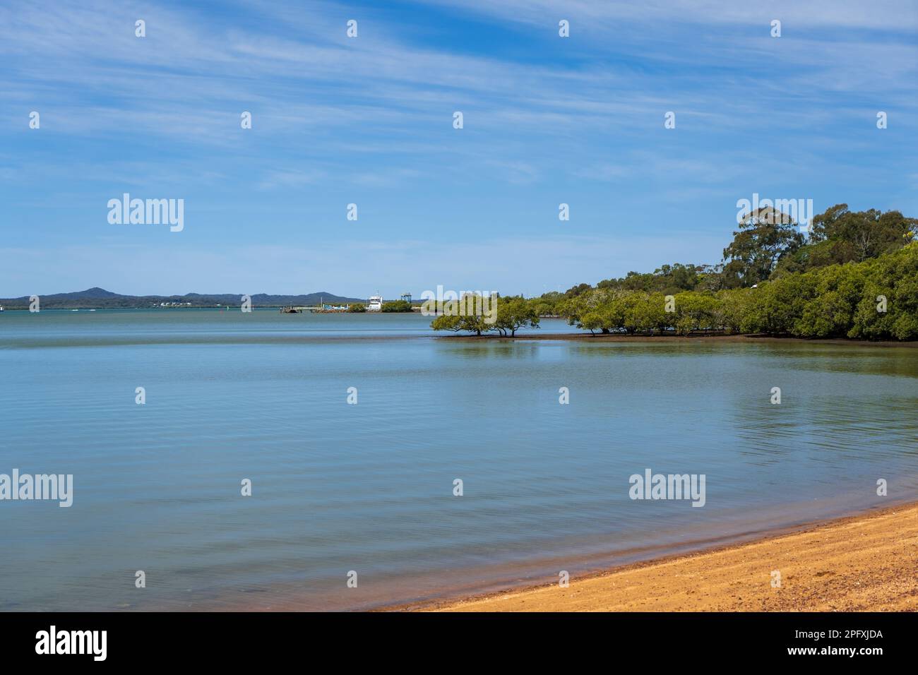 View from the beach at Redland Bay across beautiful smooth, calm waters ...