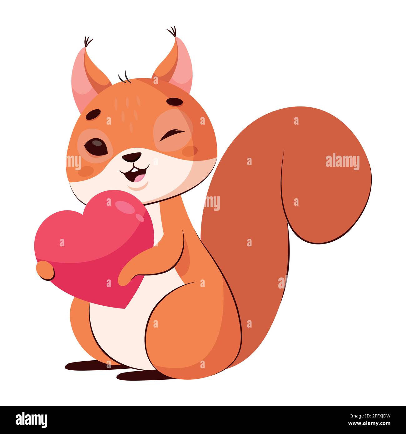 Happy squirrel holding heart cartoon vector illustration Stock Vector ...