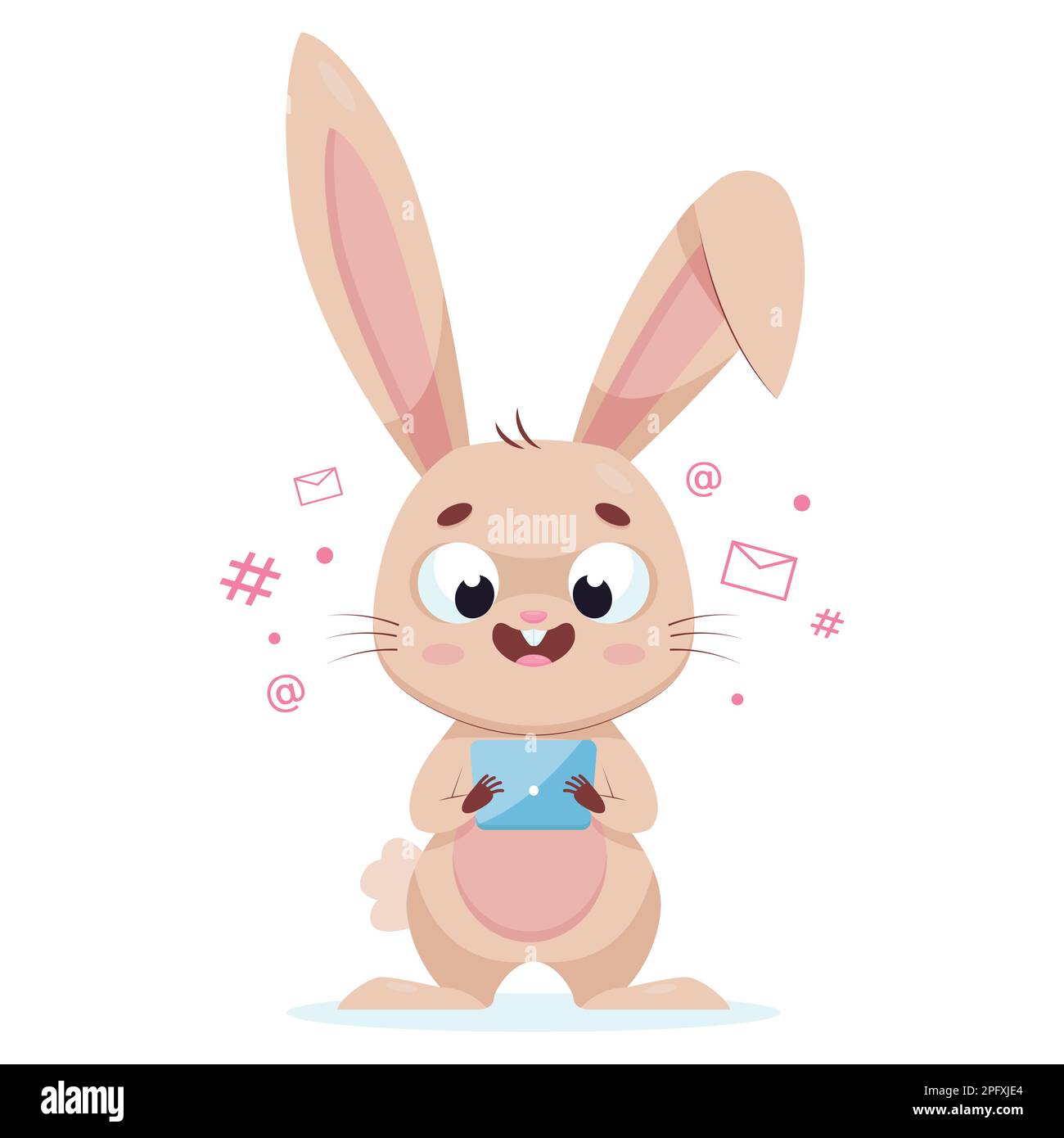 Rabbit looking at phone screen cartoon vector illustration Stock Vector ...