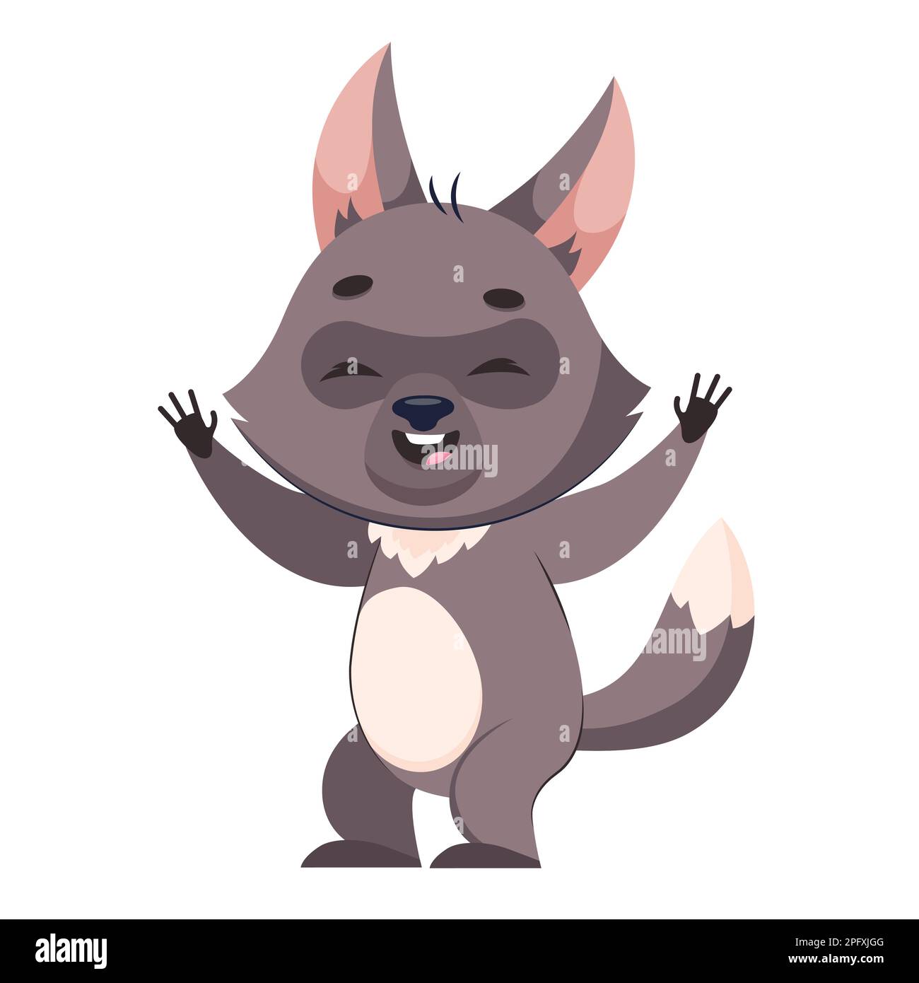 Happy wolf raising paws up cartoon vector illustration Stock Vector ...