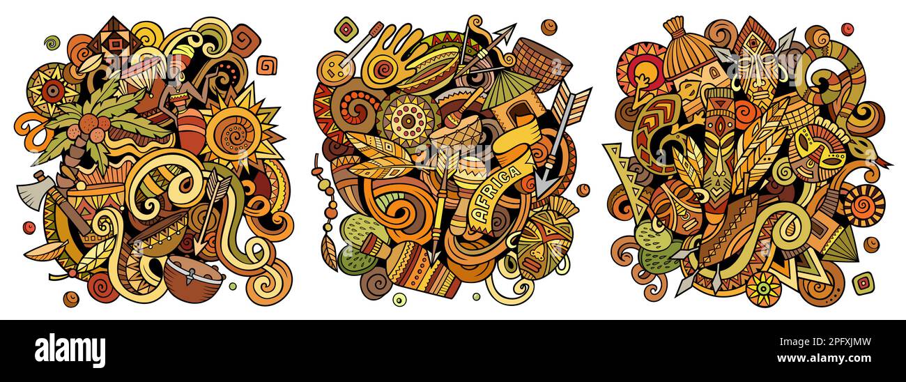 Africa cartoon vector doodle designs set. Colorful detailed ...