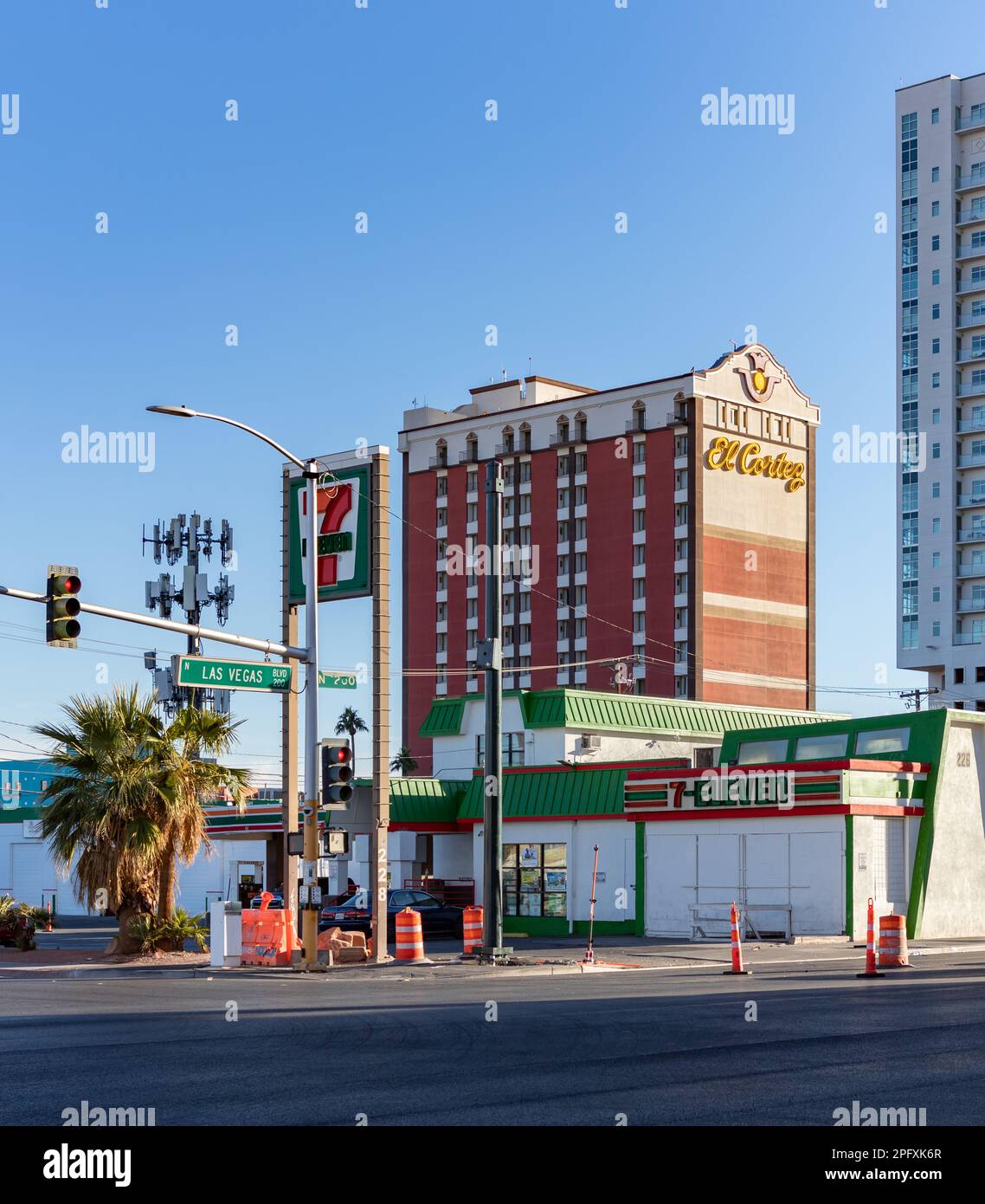 A picture of a 7-Eleven convenience shop overlooked by the El Cortez ...