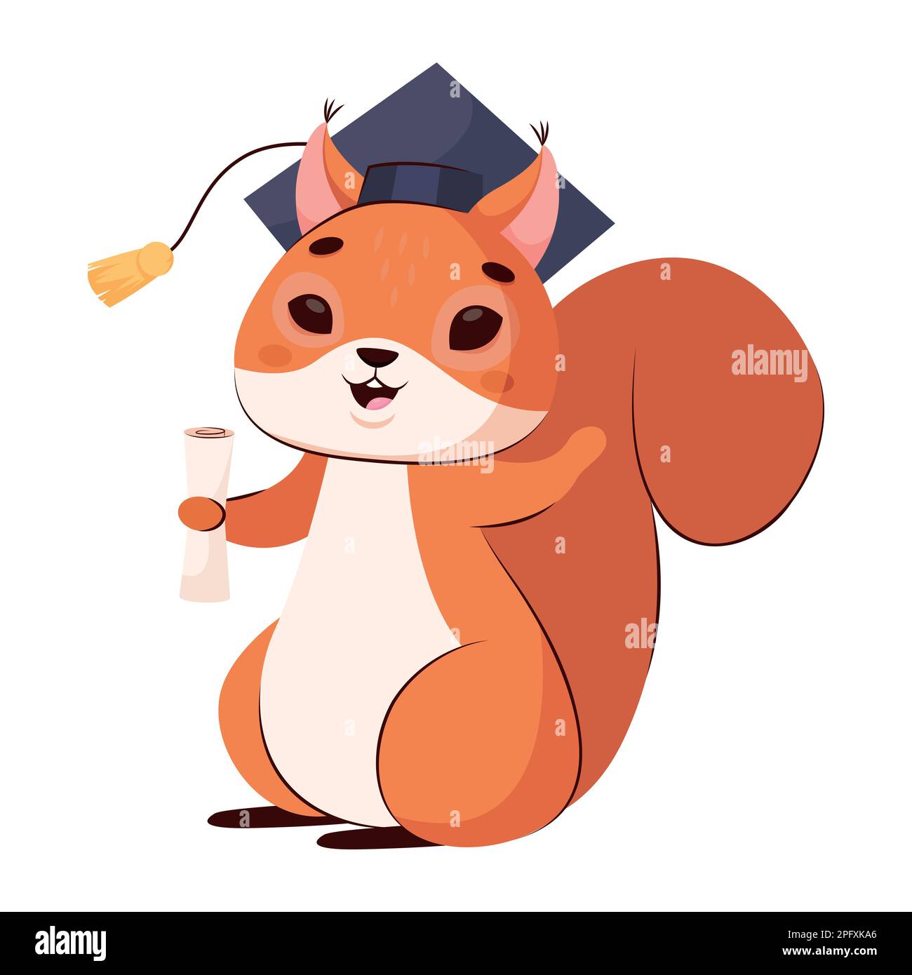 Happy squirrel in graduation cap cartoon vector illustration Stock ...