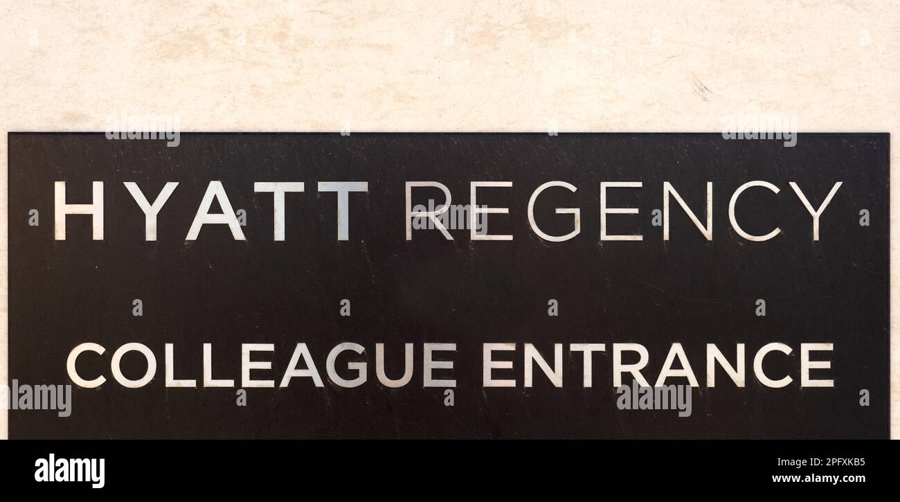 Hyatt Regency hotel staff entrance sign Stock Photo - Alamy
